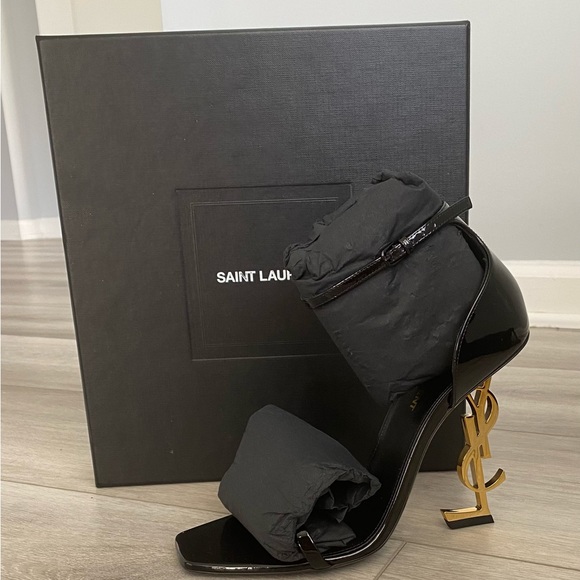 Yves Saint Laurent | Shoes | Opyum Ysl Logo Heel Sandals With Golden ...